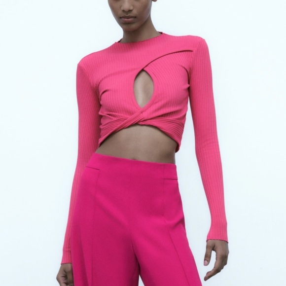 Zara | Tops | Zara Fuchsia Cut Out Crop Top | Poshmark